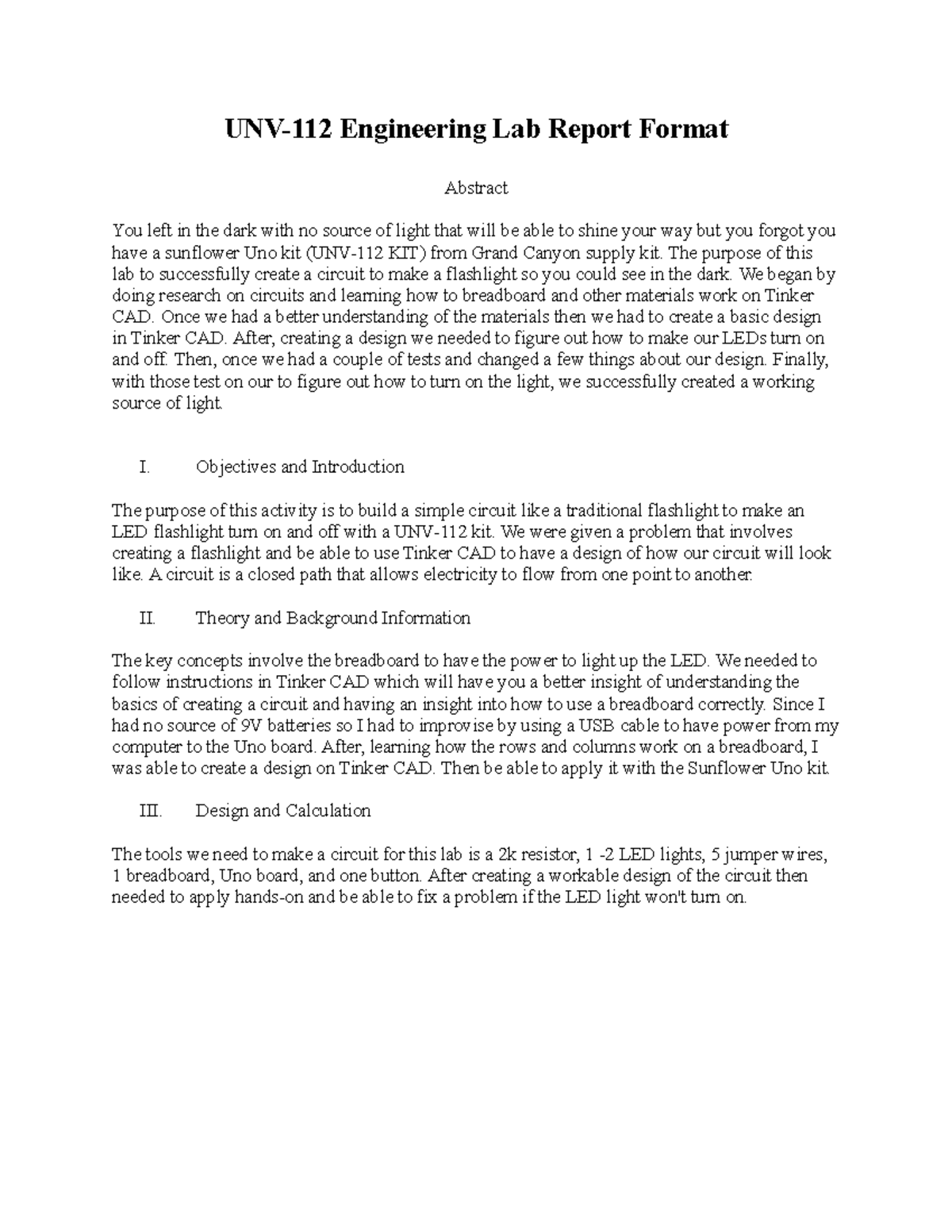 UNV-112-LED Circuit - homework - UNV-112 Engineering Lab Report Format ...
