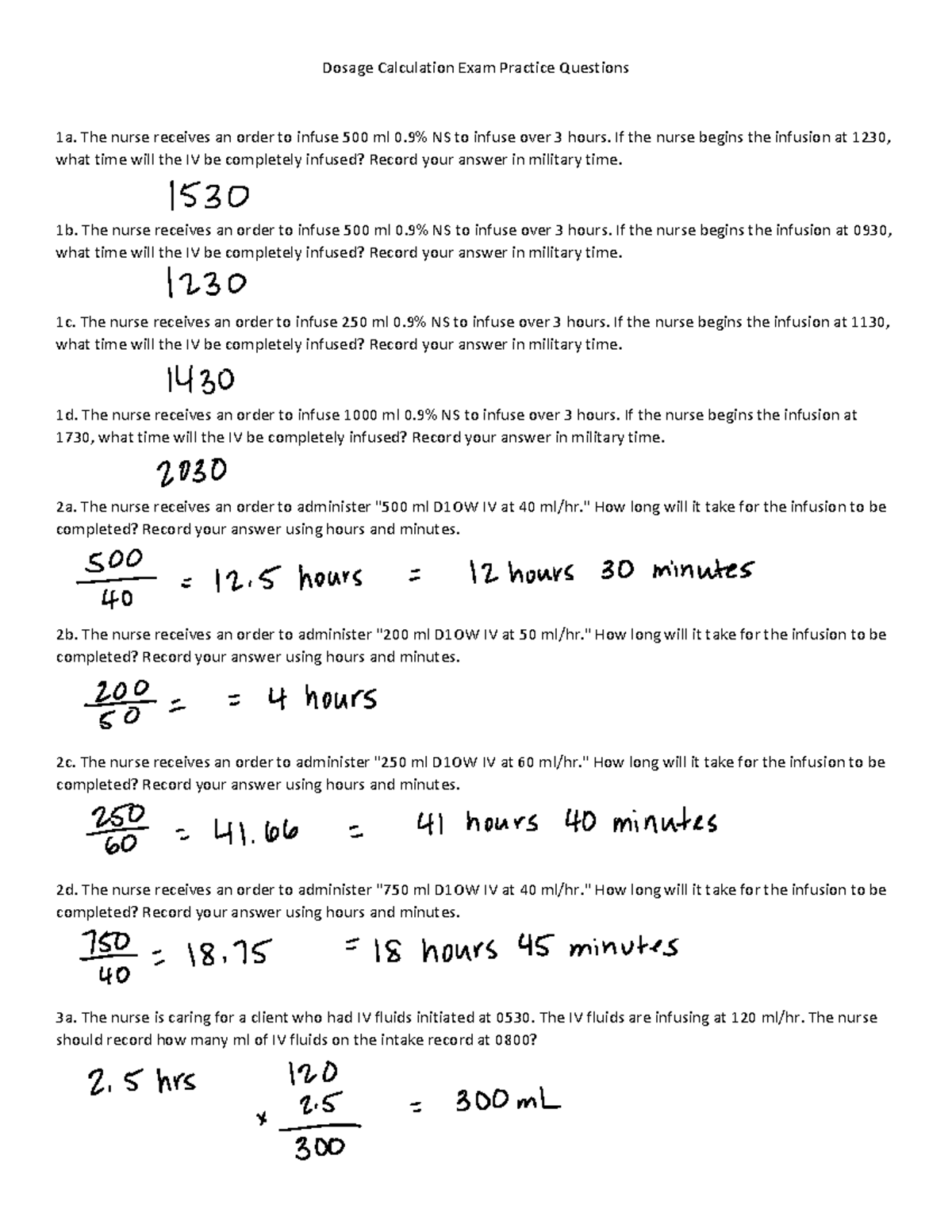 Dosage Calculation Exam Practice Questions KEY - The nurse receives an ...