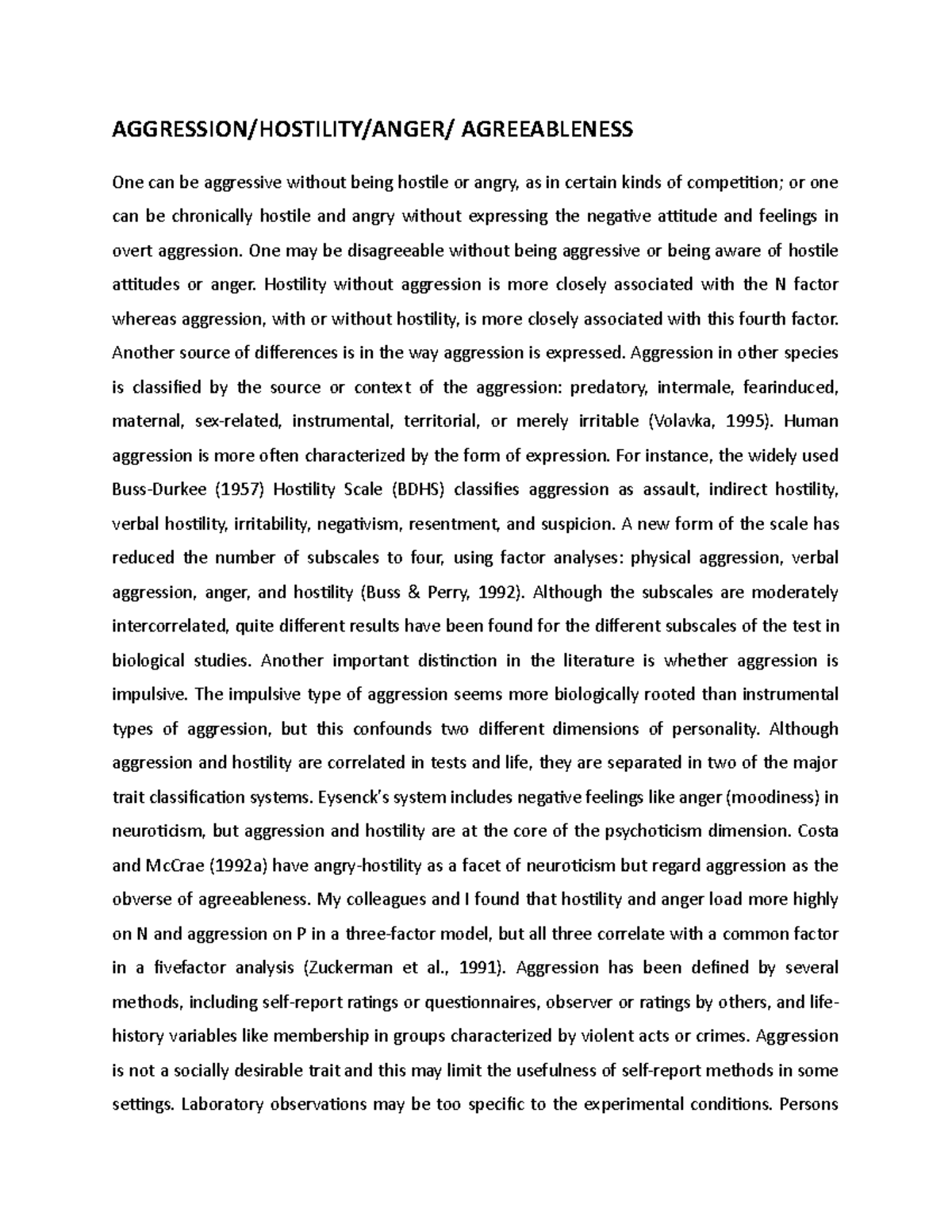 Aggression Hostility Anger Agreeableness - AGGRESSION/HOSTILITY/ANGER ...