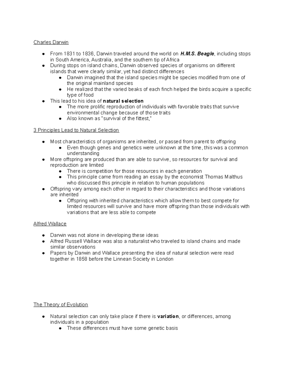 Biology Notes #12 Theory of Evolution - Charles Darwin From 1831 to ...
