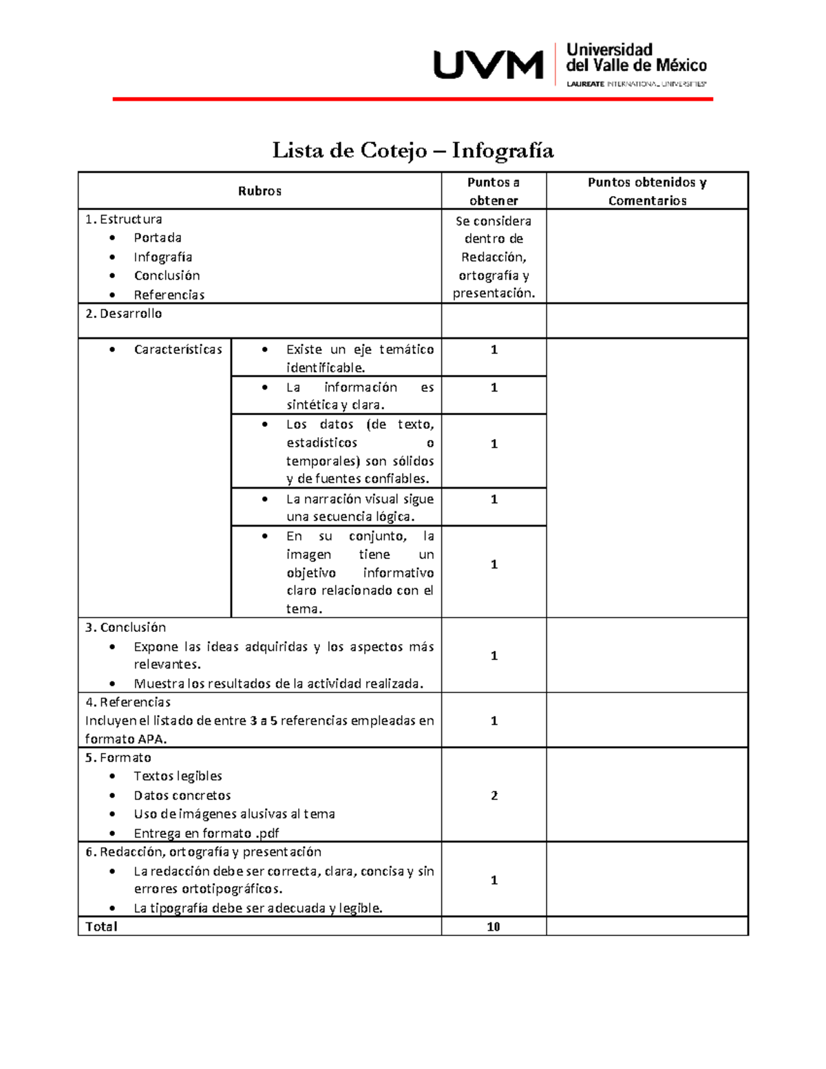 LC Infografía - Bhhhhh - Lista de Cotejo – Infografía Rubros Puntos a ...