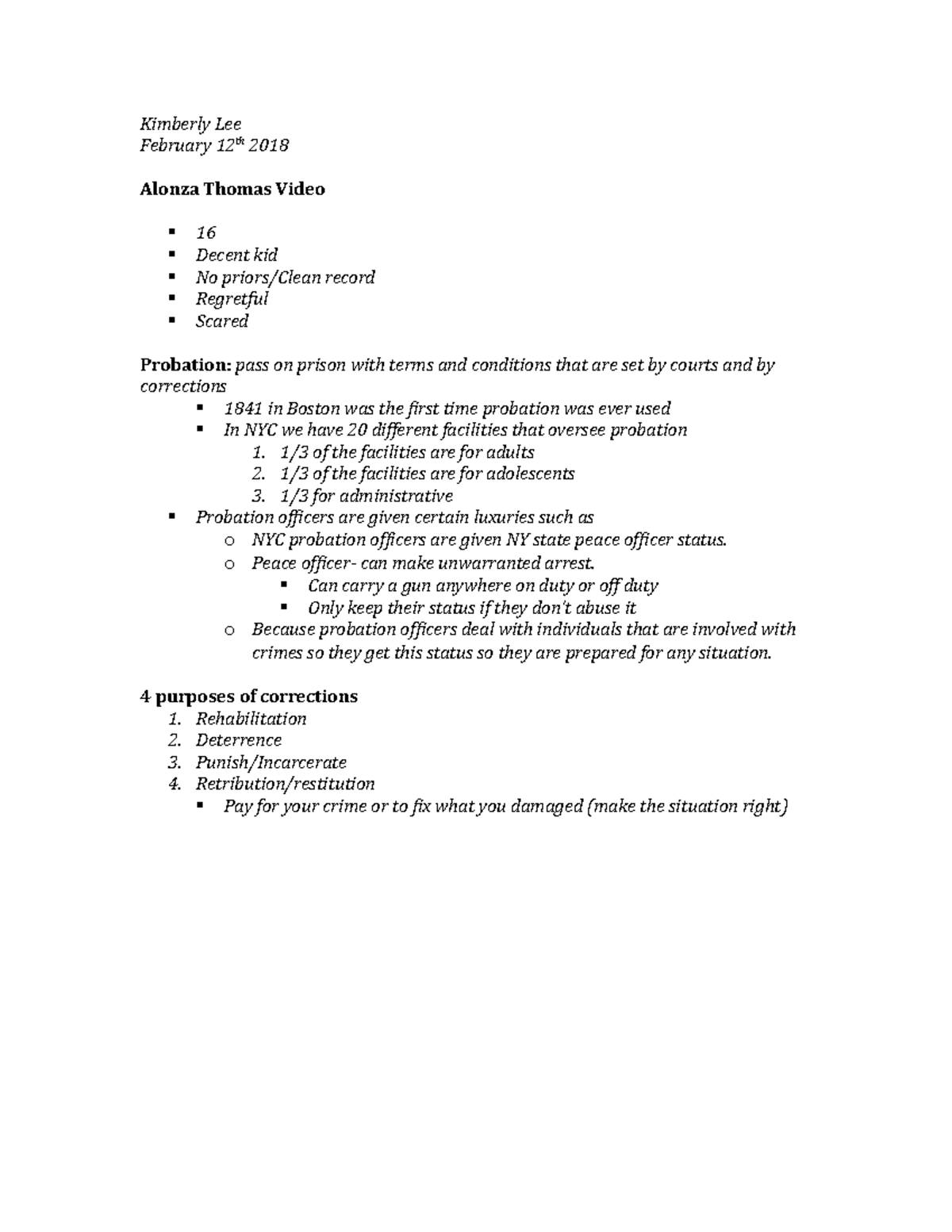 Alonza Thomas and Probation - Kimberly Lee February 12th 2018 Alonza ...