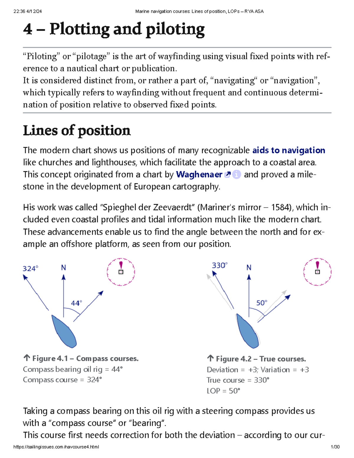 Marine navigation courses Lines of position, LOPs – RYA ASA - 4 – Plotting and piloting Figure 4 ...
