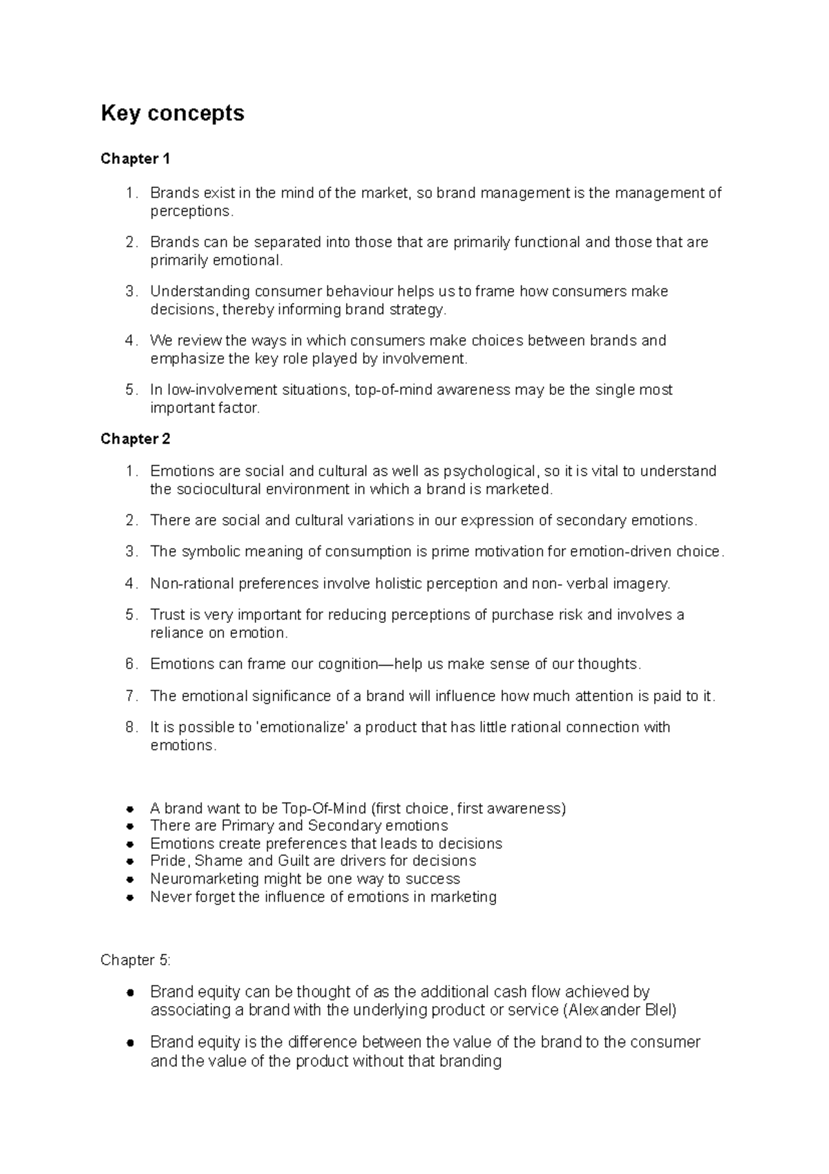 Key concepts - Strategic Brand Management - Key concepts Chapter 1 Brands exist in the mind of ...