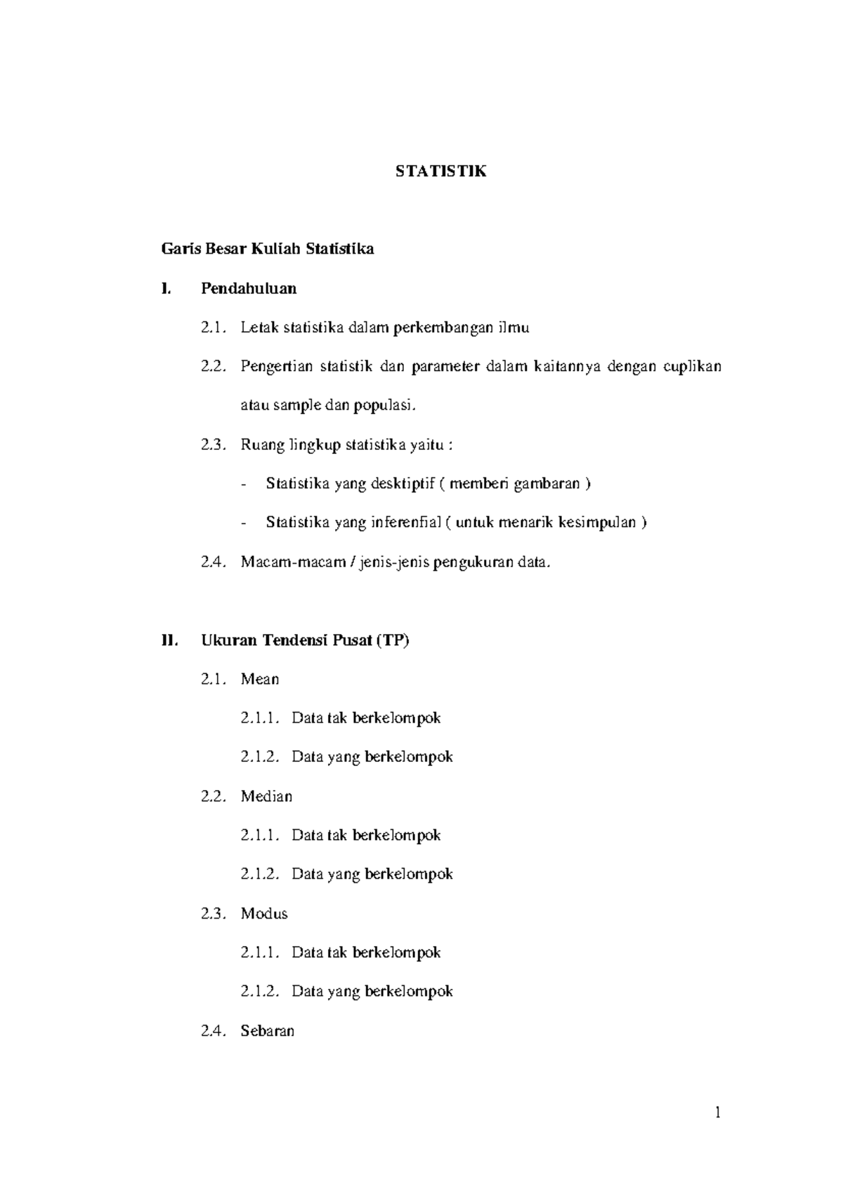 Diktat Statistik - STATISTIK Garis Besar Kuliah Statistika I ...