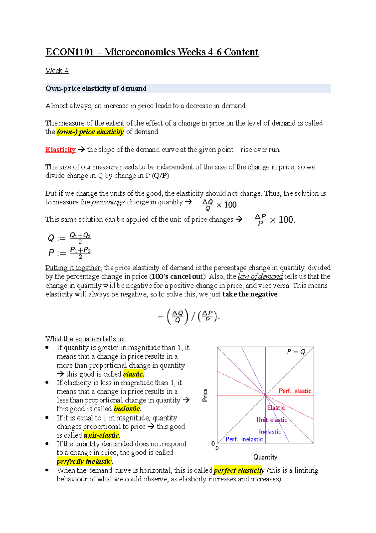 Weeks 4-6 Content - ECON1101 – Microeconomics Weeks 4-6 Content Week 4 ...