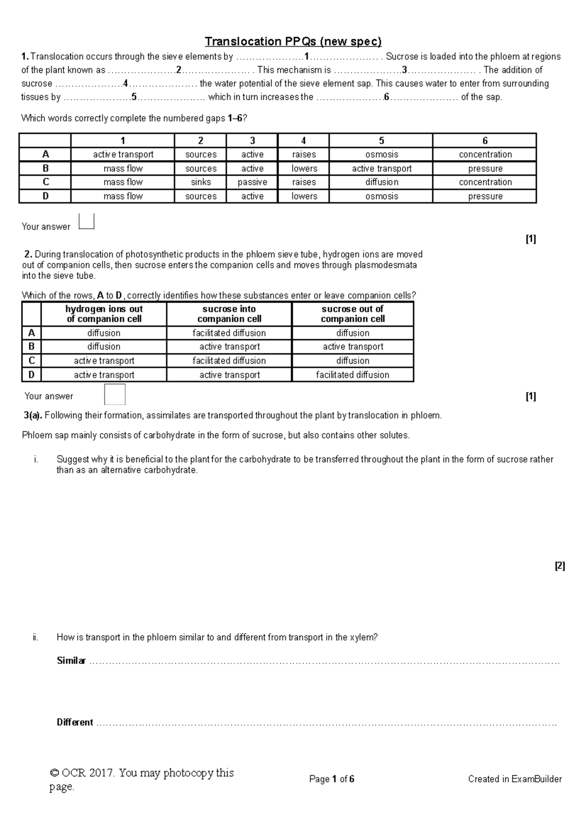 4 Translocation PPQs new spec qs only - Translocation PPQs (new spec) 1 ...