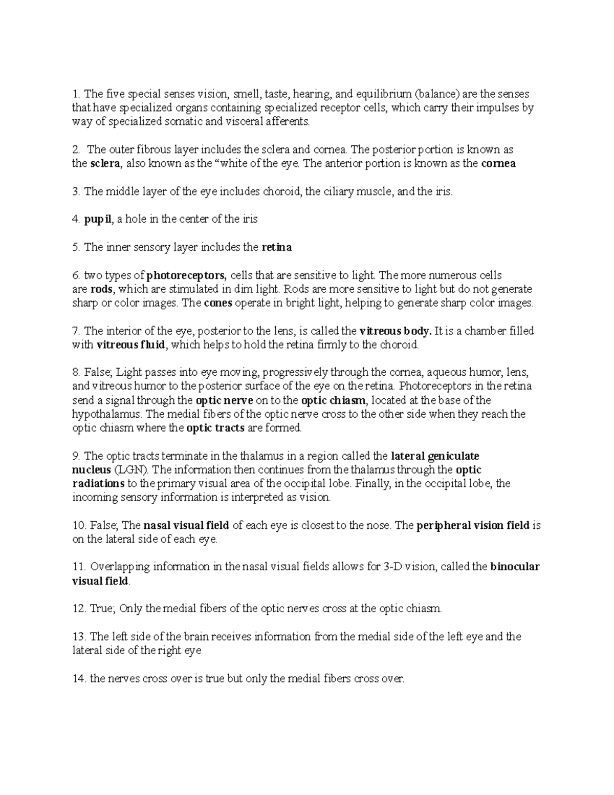 Physio module 3 - The five special senses vision, smell, taste, hearing ...