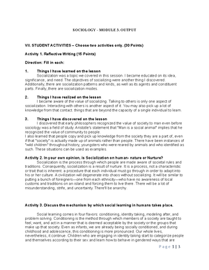 Sociology 5 - Evaluation, Learning Activities and Assignment ...