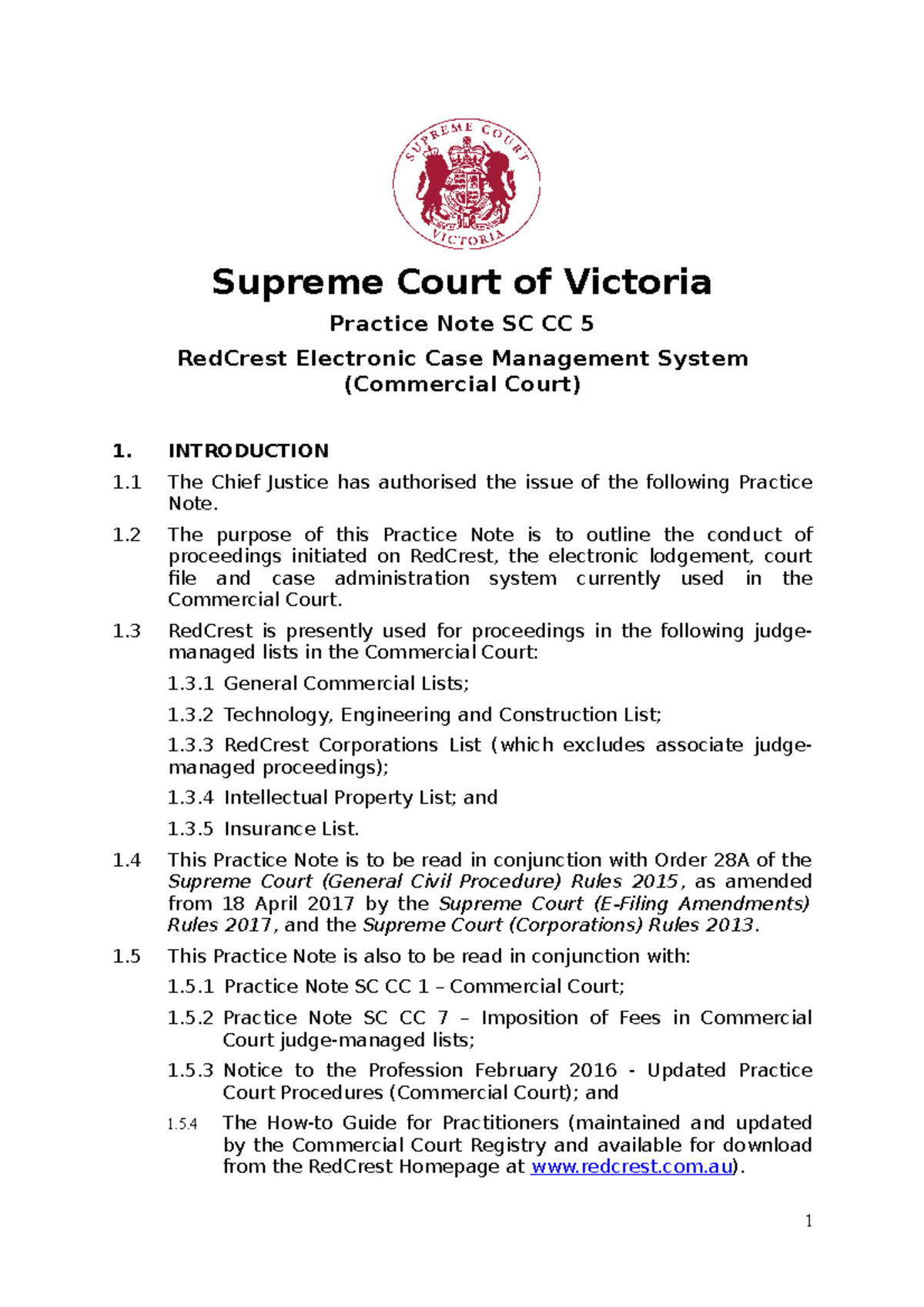 Practice Note 5 Redcrest Electronic Case Management - Supreme Court of ...