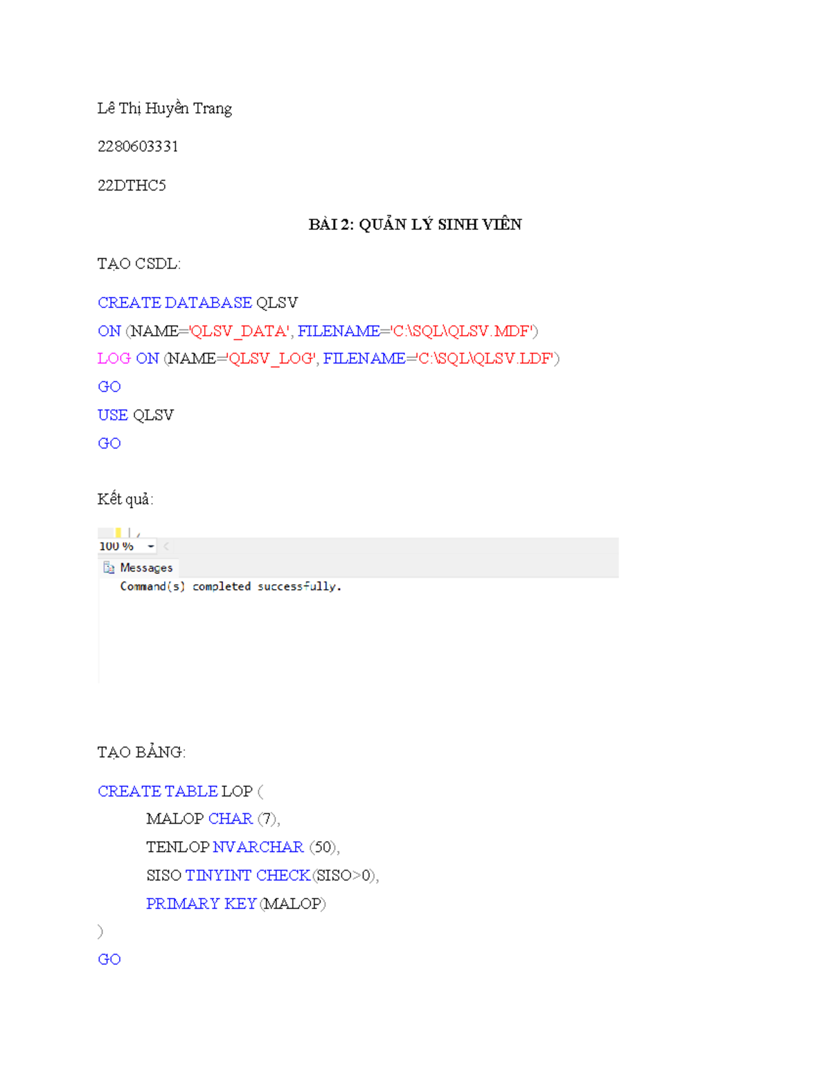 3331 Lê-Thị-Huyền-Trang BT02 - Lê Thị Huyền Trang 2280603331 22DTHC BÀI 2: QUẢN LÝ SINH VIÊN TẠO ...