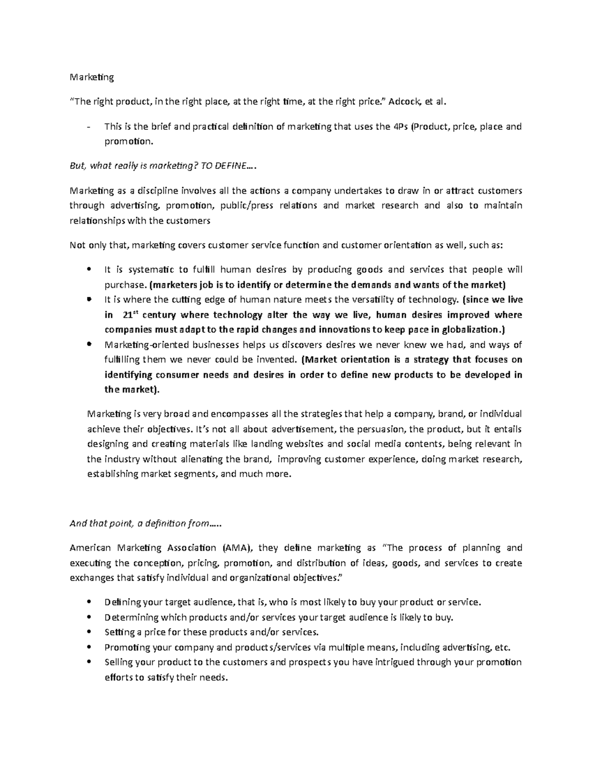 Strat- Report - Marketing “The right product, in the right place, at ...