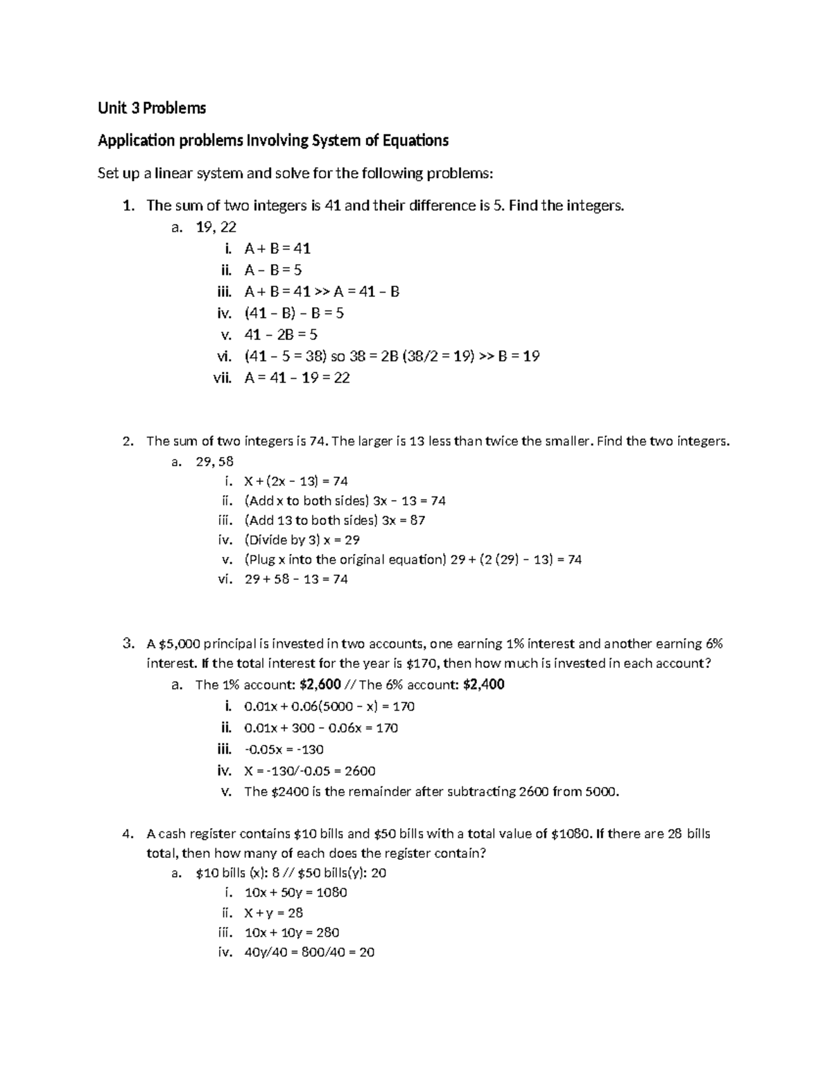 Unit 3 MA109 - Assignment answers for Unit 3. - Unit 3 Problems Application problems Involving ...