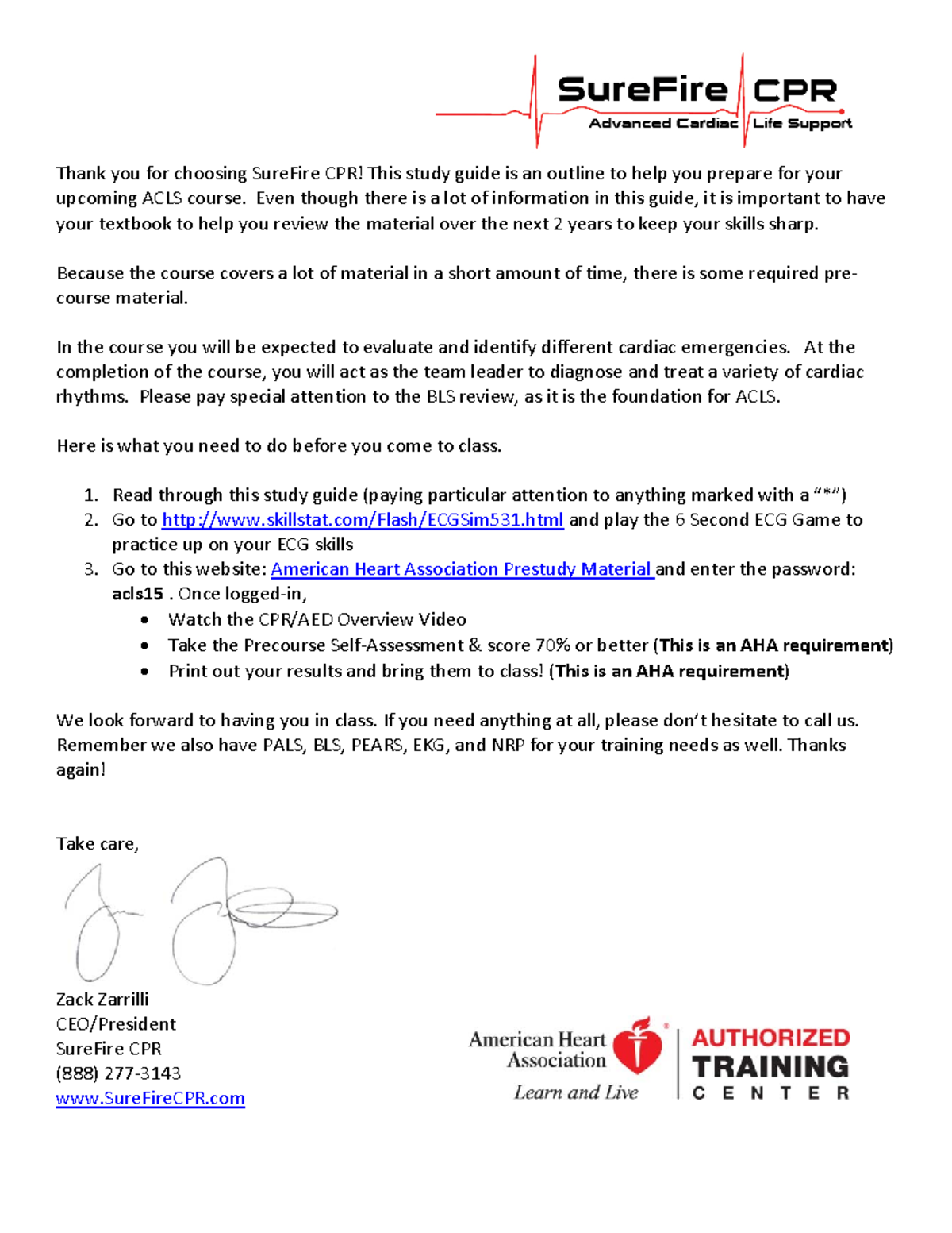 2016 Sure Fire CPR ACLS Study Guide - Thank you for choosing SureFire ...