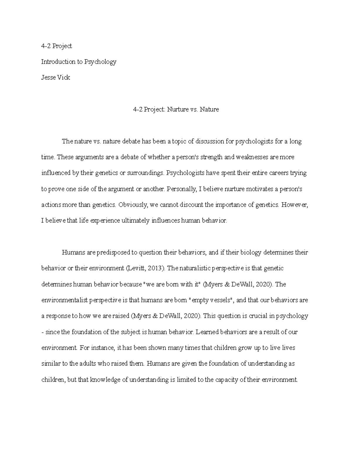4-2 Project- Nurture vs. Nature - 4-2 Project Introduction to ...
