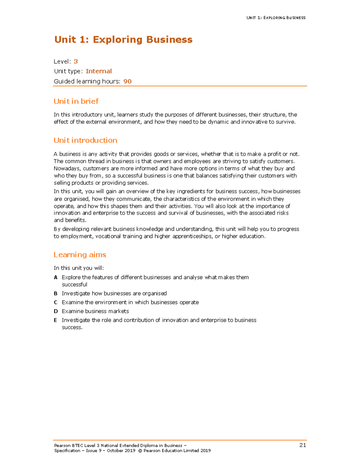 Unit 1 Specification - none - Pearson BTEC Level 3 National Extended ...