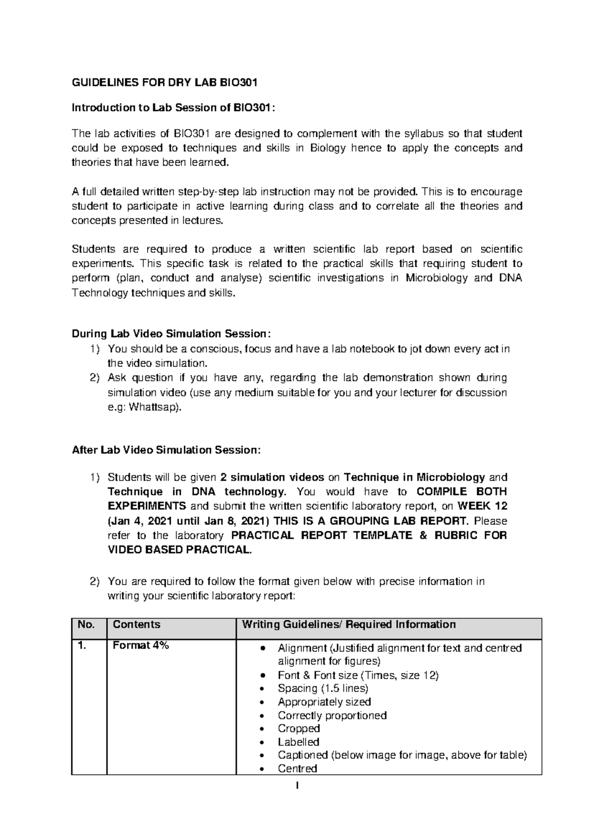BIO301 LAB Instruction - GUIDELINES FOR DRY LAB BIO Introduction to Lab ...