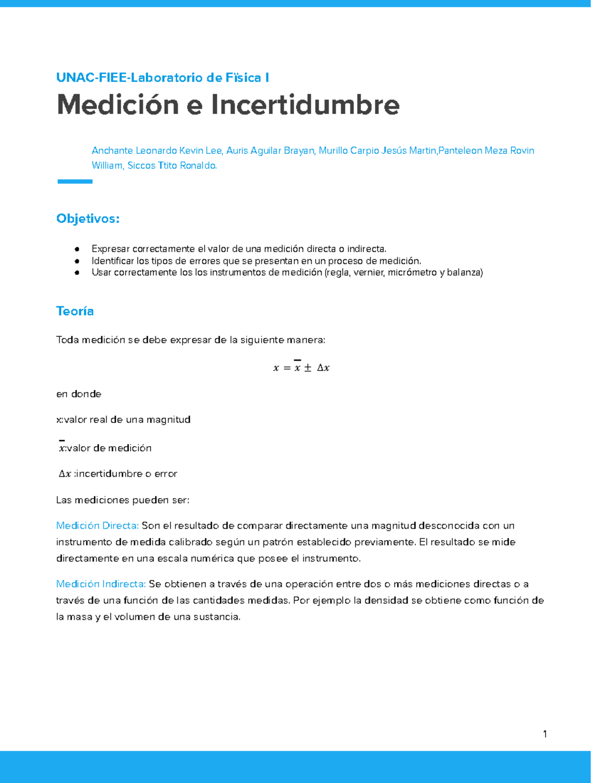Anchante Leonardo Kevin LEE - LF1 - informe 01 - UNAC-FIEE-Laboratorio de Fïsica I Medición e ...