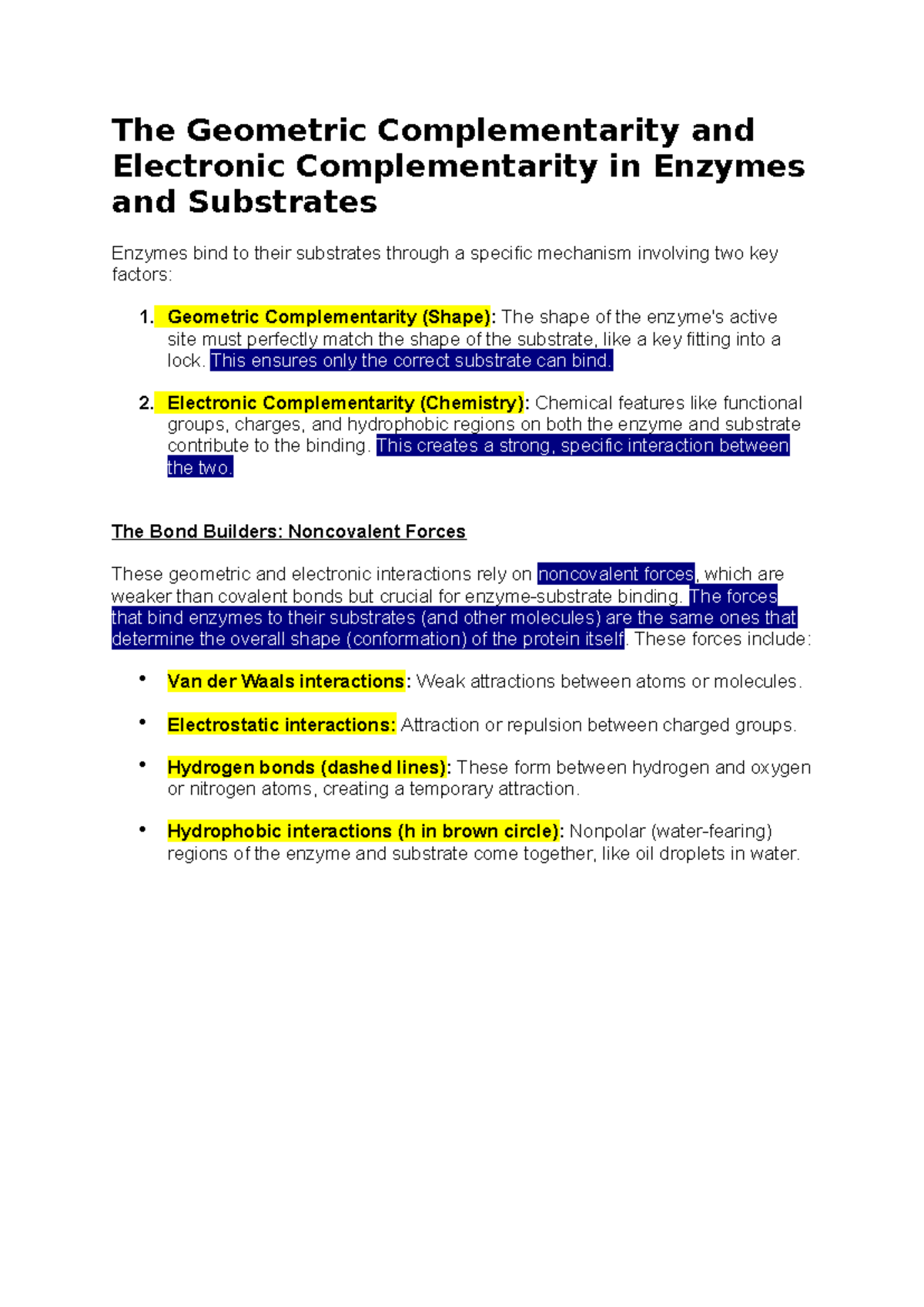 The Geometric Complementarity and Electronic Complementarity in Enzymes ...