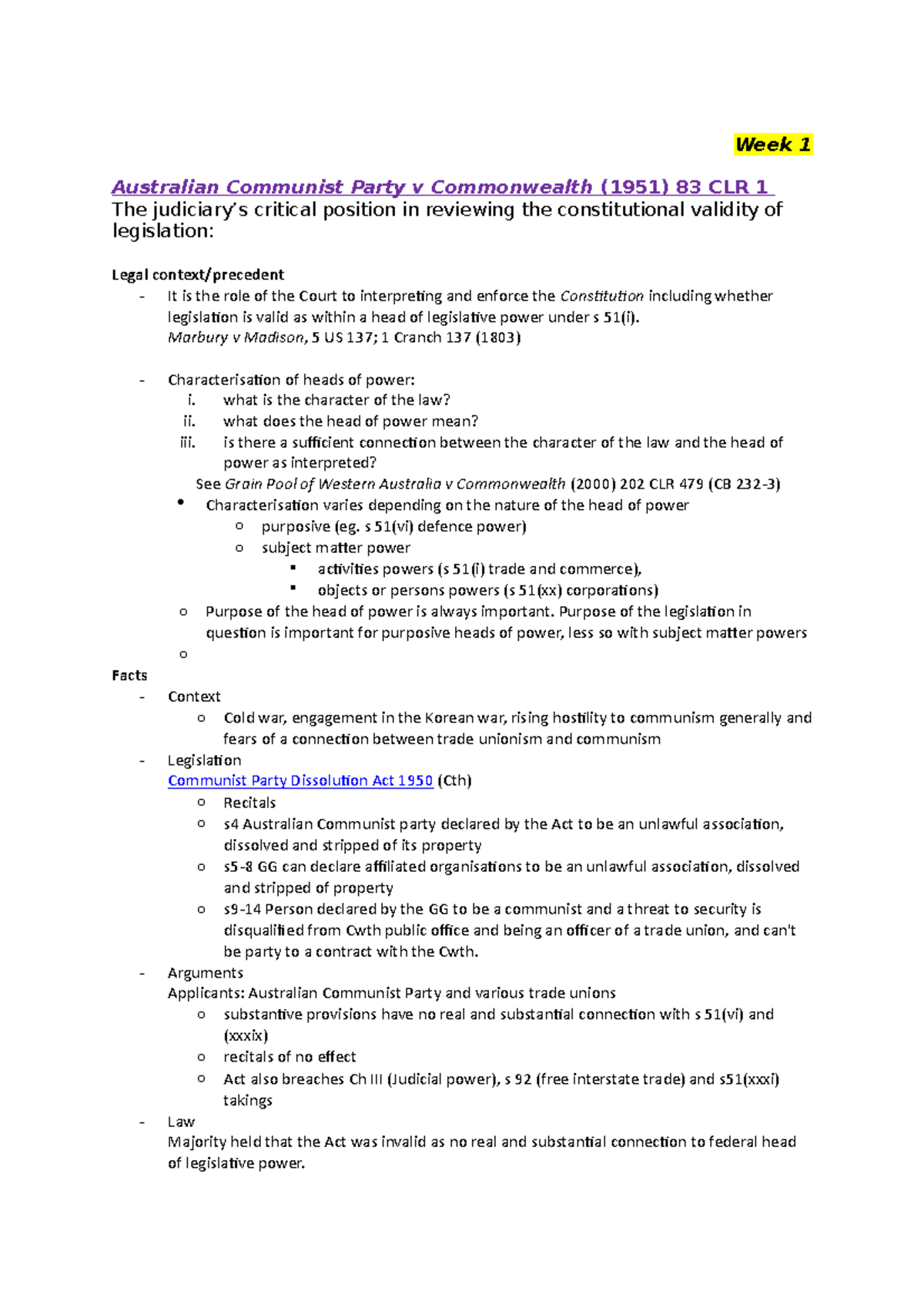 Comm Con Notes - Case note summaries - Week 1 Australian Communist ...