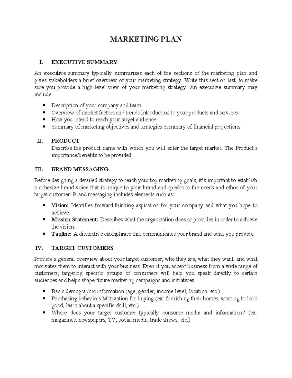 Marketing-PLAN - Provides structure for business marketing plan ...