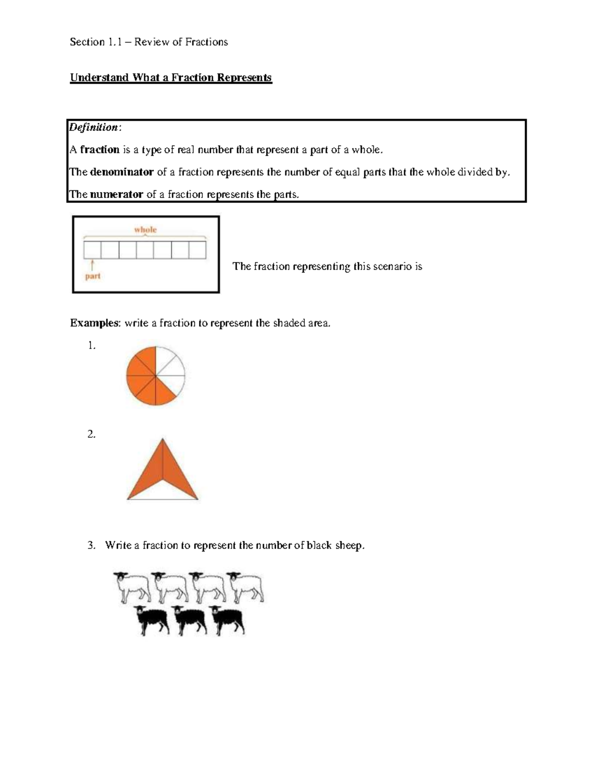 Section 1.1 - Review of Fractions - Understand What a Fraction ...