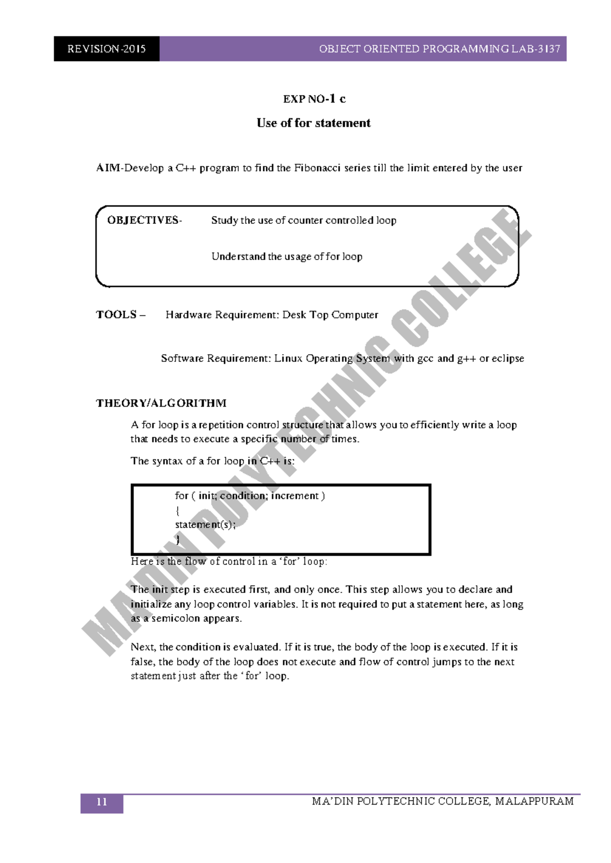 switch case coding - REVISION-2015 OBJECT ORIENTED PROGRAMMING LAB- 11 MA‟DIN POLYTECHNIC ...
