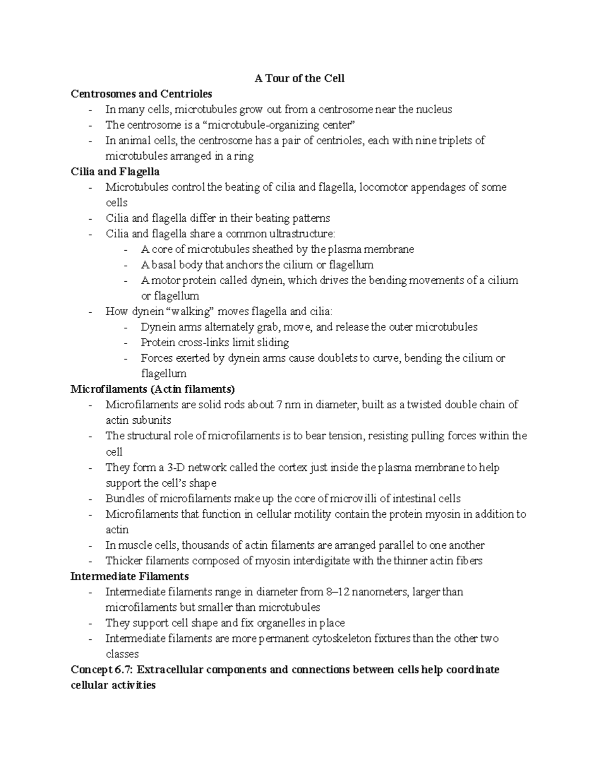 Bio 6.4 notes - A Tour of the Cell Centrosomes and Centrioles In many ...