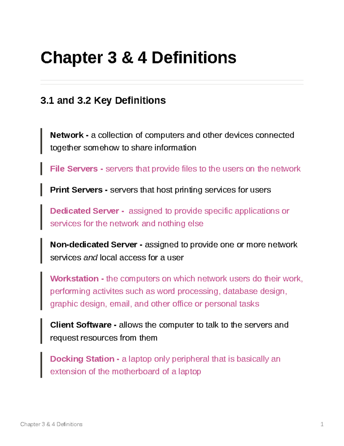 Definitions Ch 3 and 4 - Chapter 3 & 4 Definitions 3 and 3 Key ...