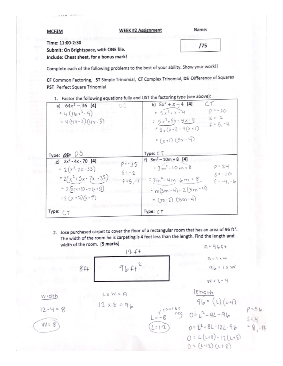 Week 2 Grade 11 Math Assigment Studocu