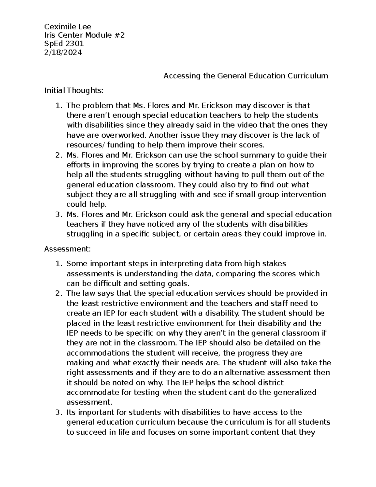 Iris Center Module 2 - Ceximile Lee Iris Center Module # SpEd 2301 2/18 ...