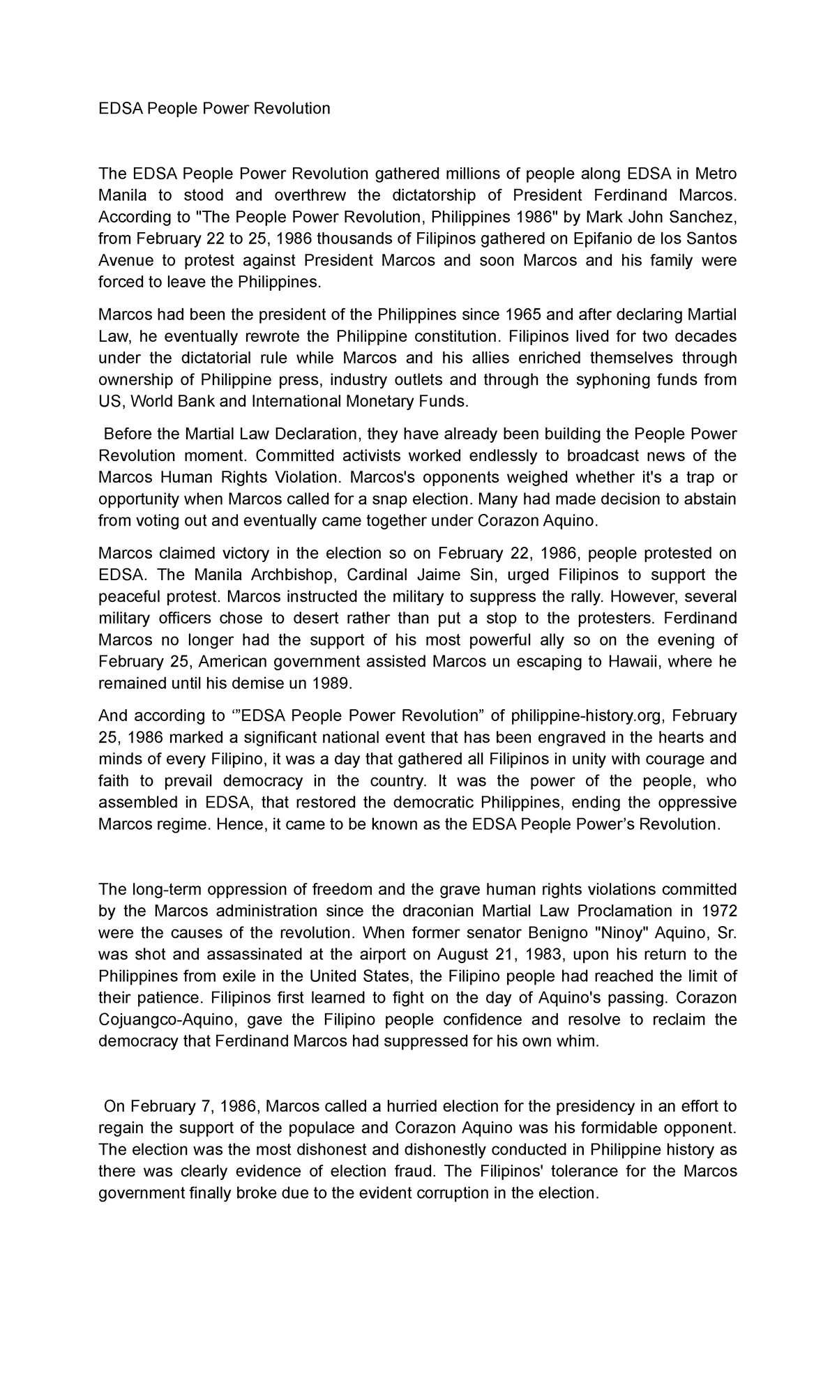 Edsa 1 - Haha I don't know - EDSA People Power Revolution The EDSA ...