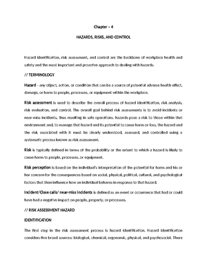 Chapter 3 - Summary Management of occupational health and safety ...