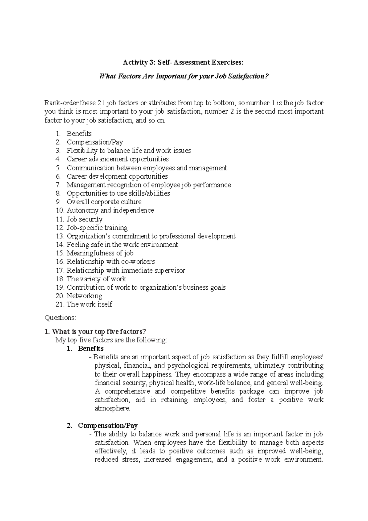 Activity 3-SELF Assessment - Activity 3: Self- Assessment Exercises ...