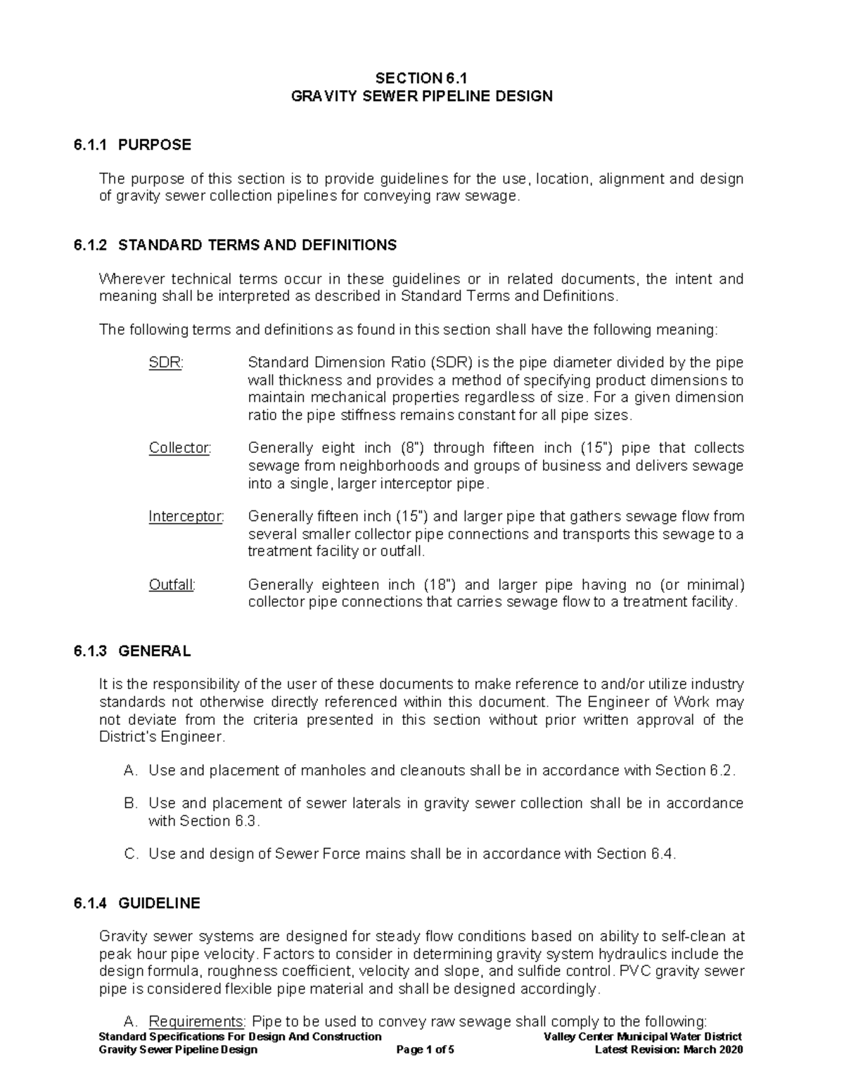 sewer design standards - Standard Specifications For Design And ...
