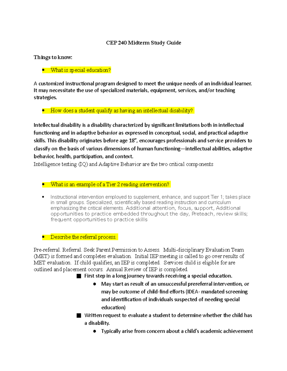 Midterm Study Guide - CEP 240 Midterm Study Guide Things to know: What ...