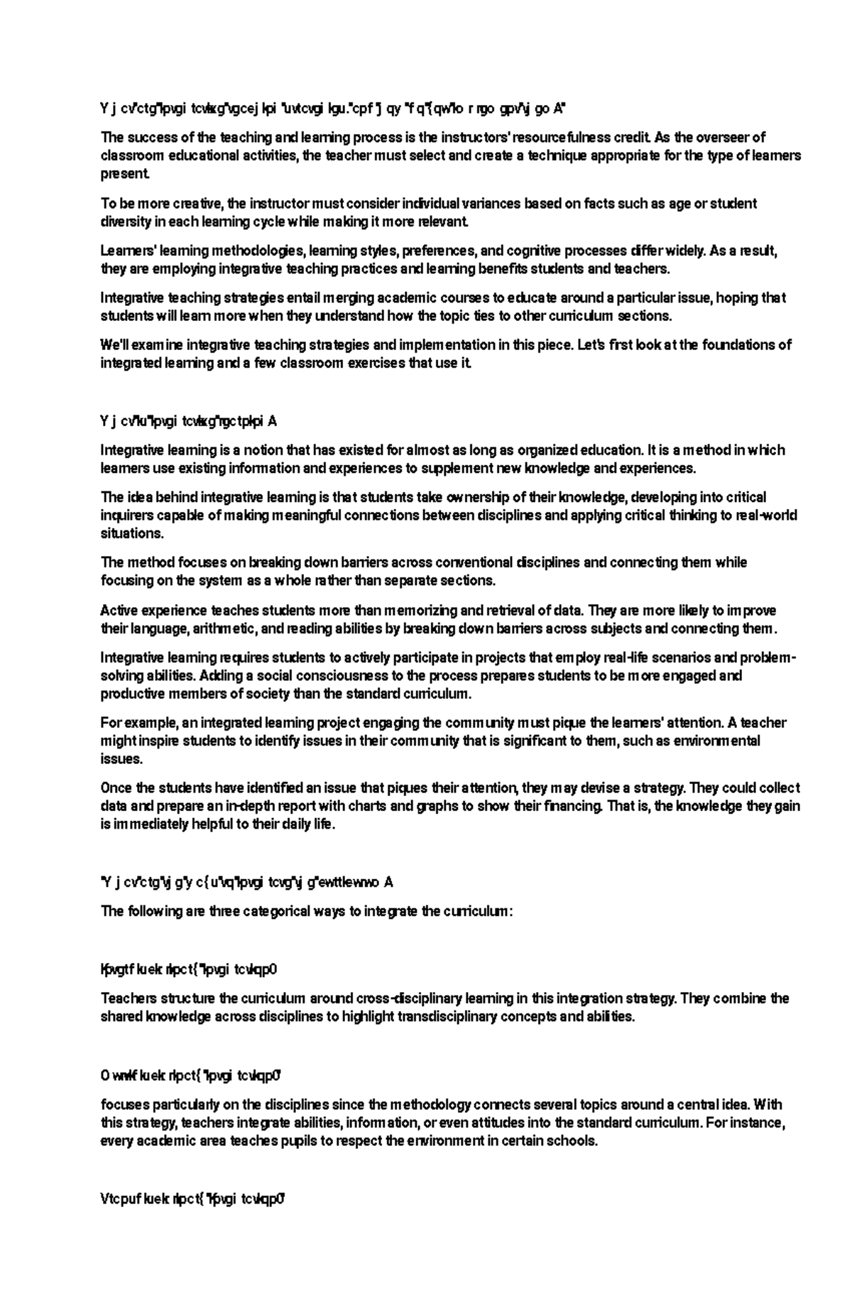 Integrative teaching strategies - W h at are integ rative teach ing ...