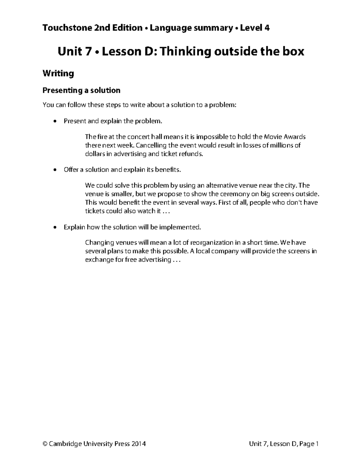 TS2e L4 U7 LD Langsum - Touchstone 2nd Edition • Language summary • Level 4 Unit 7 • Lesson D ...