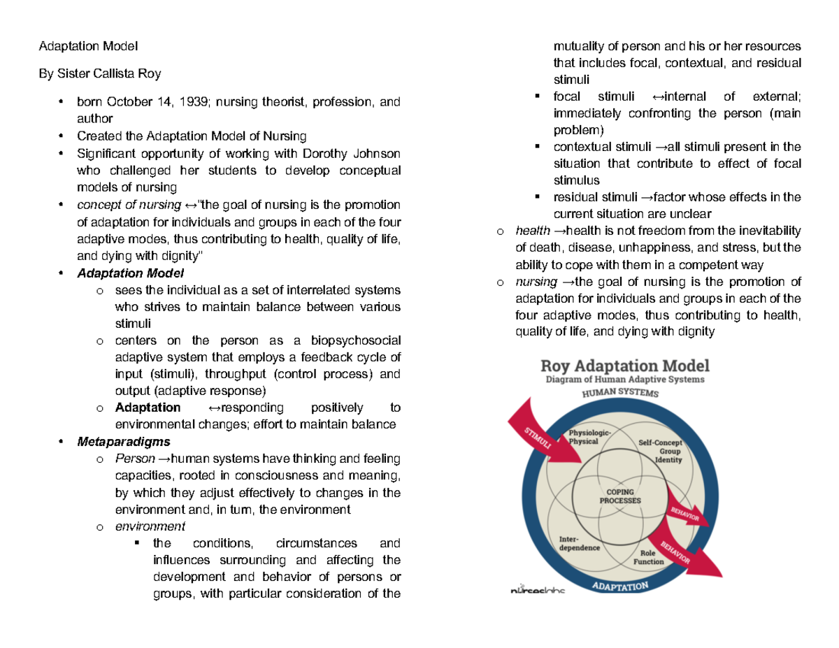 Adaptation Model - It's the body's attempt to adapt via regulation of ...