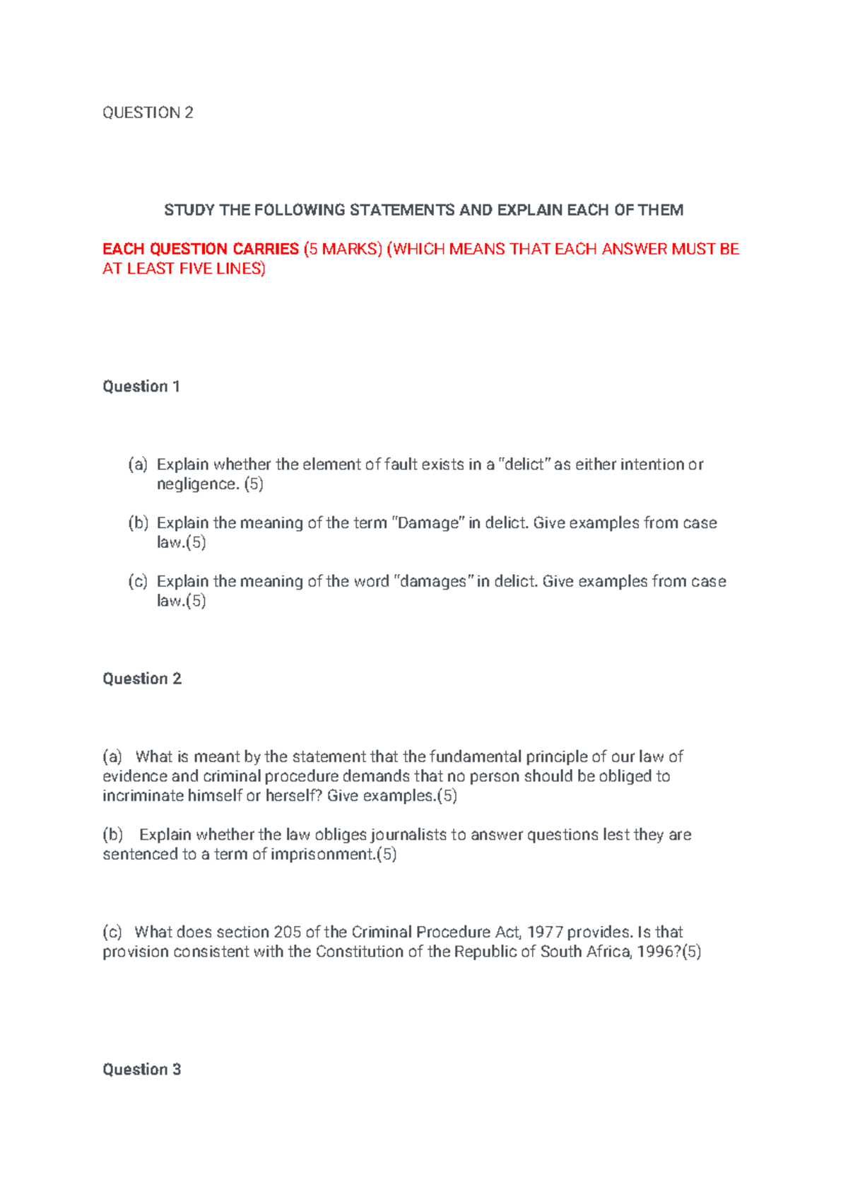 CML1501 Assessment 2 1ST SEM 2024 - QUESTION 2 STUDY THE FOLLOWING ...