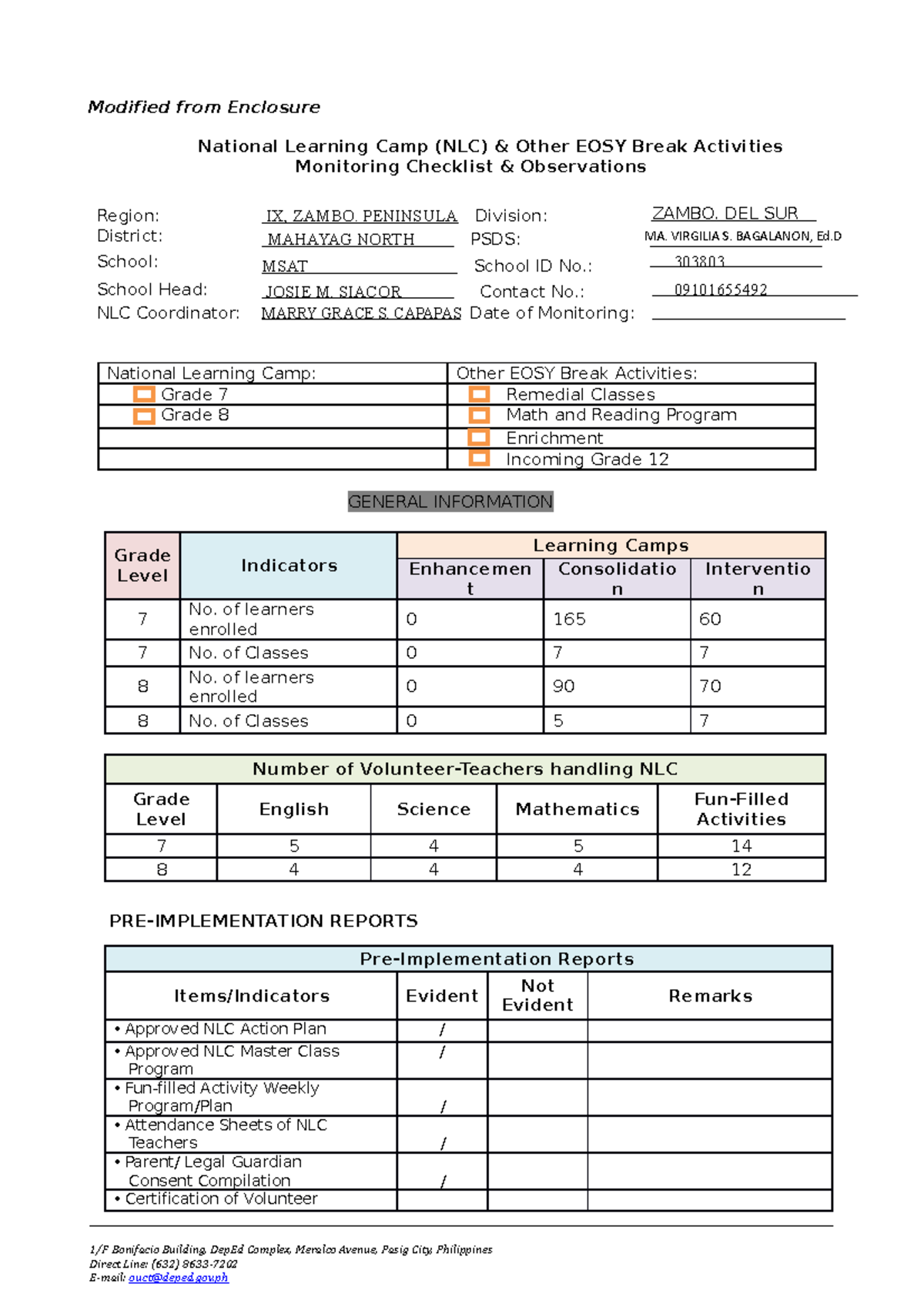 Modified Enclosure to Memo re NLC Field Monitoring - Modified from ...