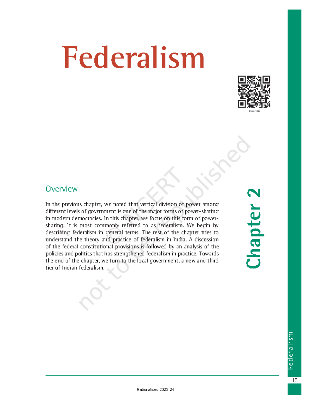 Federalism - Summary Indian Polity - F e d e r a l i s m 13 Chapter 2 ...