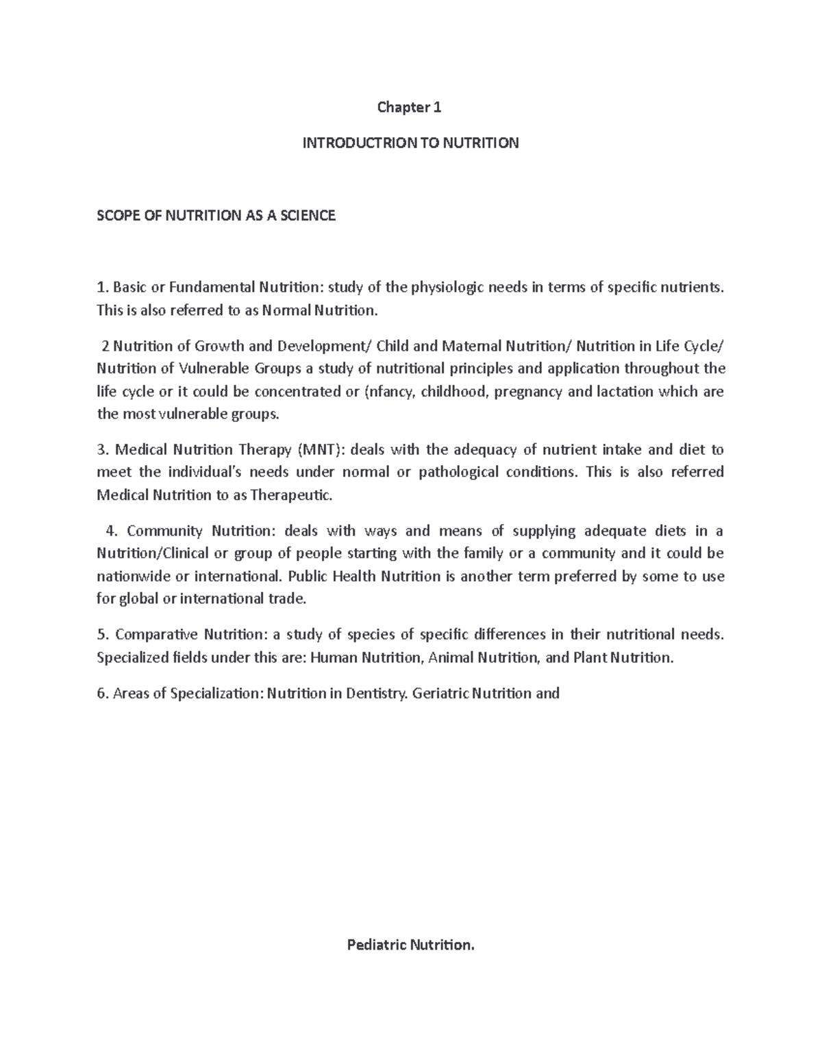Chapter 1 in Basic Nutrition - Chapter 1 INTRODUCTRION TO NUTRITION ...