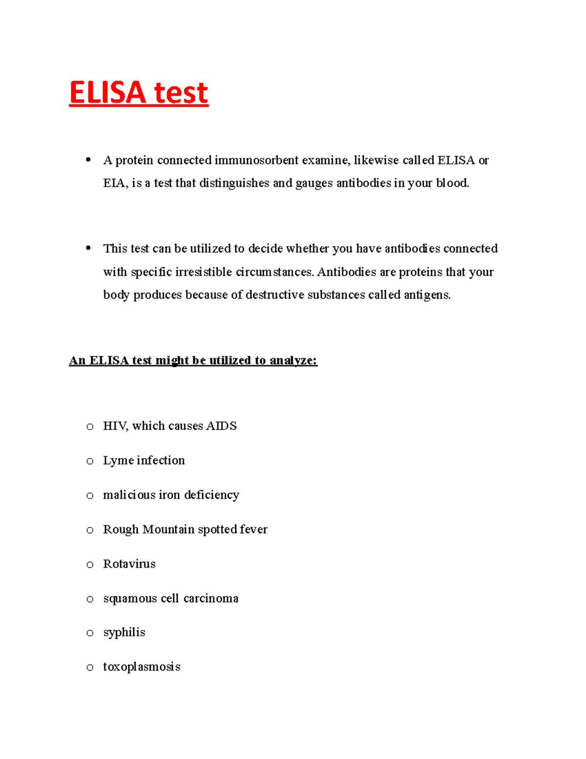 Elisa test - it is lecture notes - ELISA test A protein connected ...