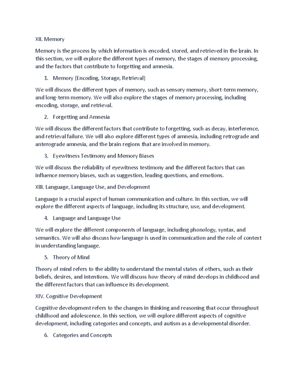 Psy 6 Lecture Notes For Section 6 Xii Memory Memory Is The Process By Which Information Is