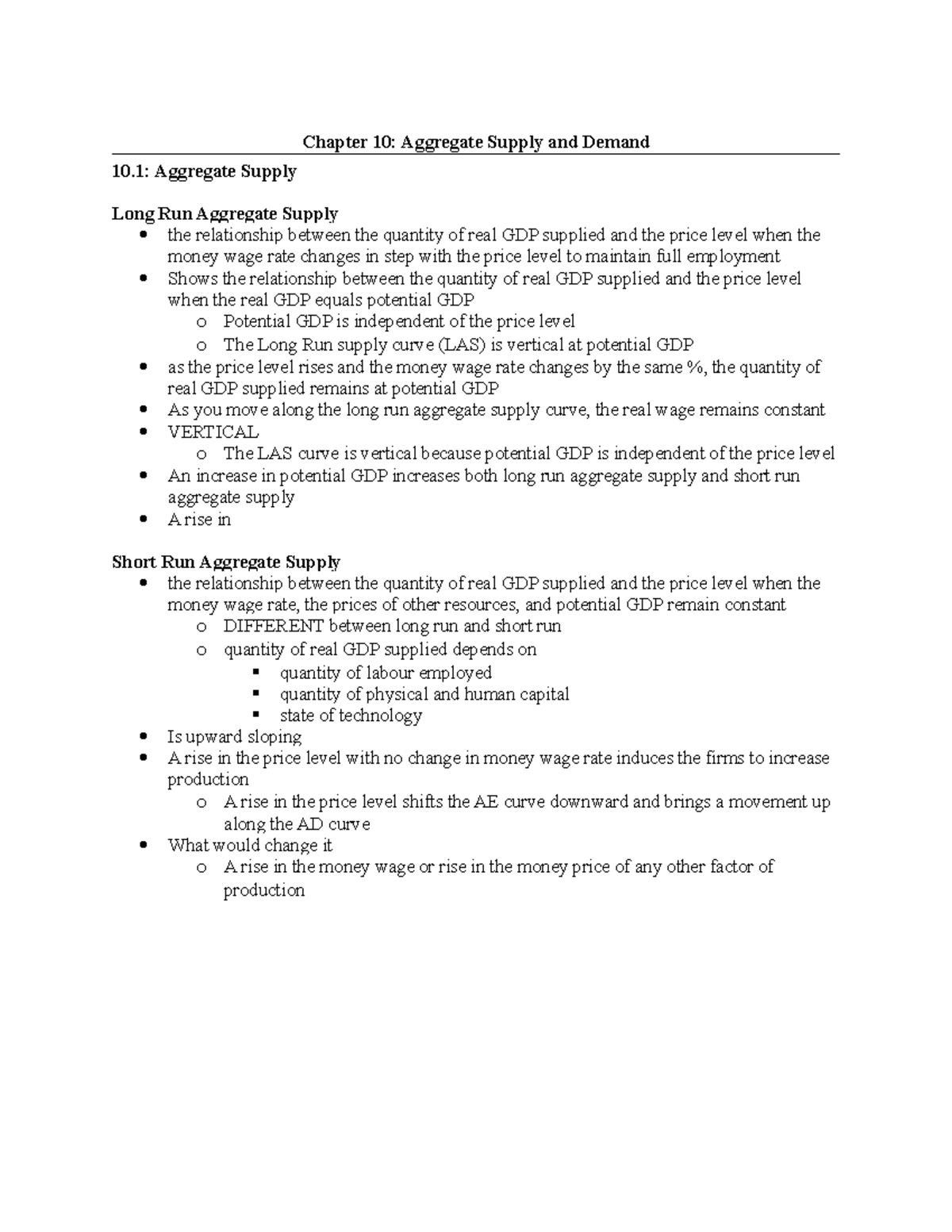 Chapter 10-12 Econ Notes - Chapter 10: Aggregate Supply and Demand 10 ...