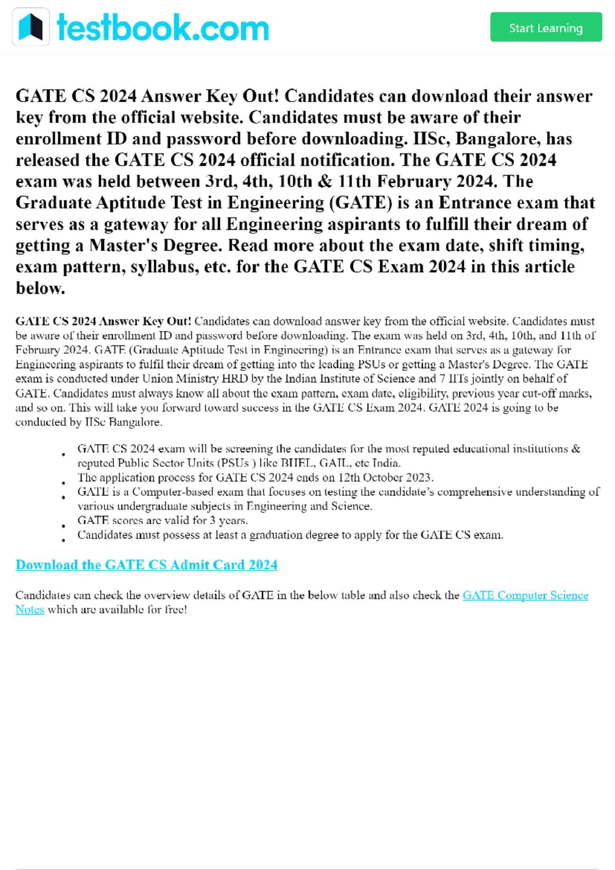 GATE CS Exam 2024Exam Info - Computer Engineering - Studocu