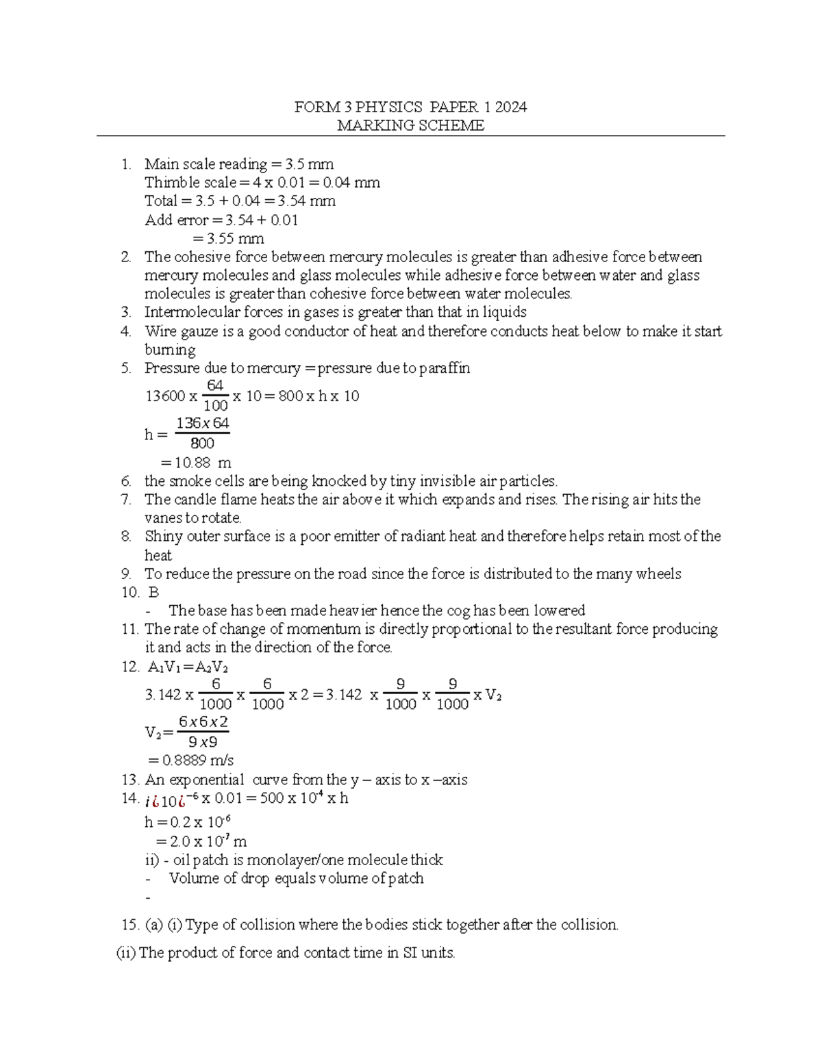 F3 Physics P1 Ms - good - FORM 3 PHYSICS PAPER 1 2024 MARKING SCHEME ...