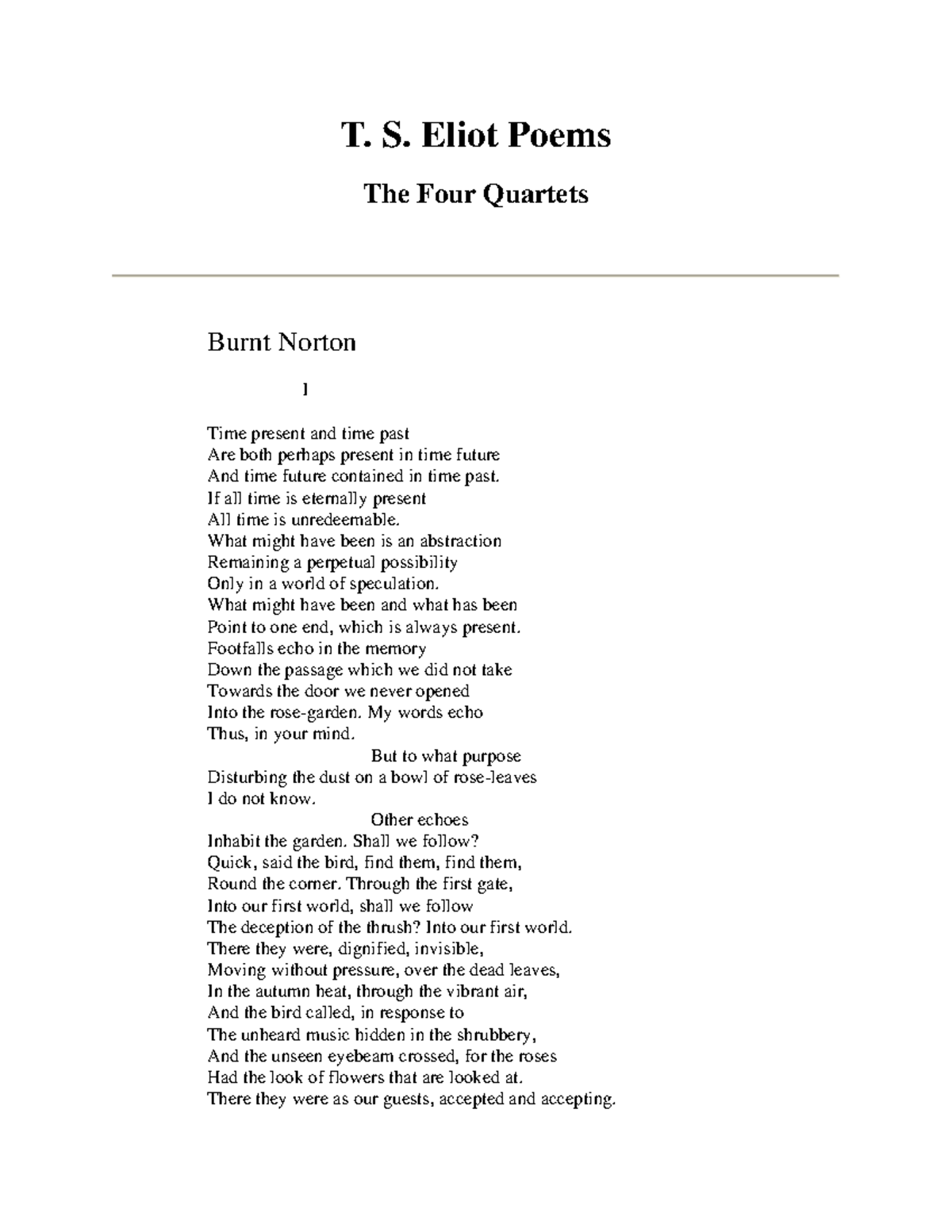 TS eliot poetry - Supplement - T. S. Eliot Poems The Four Quartets ...