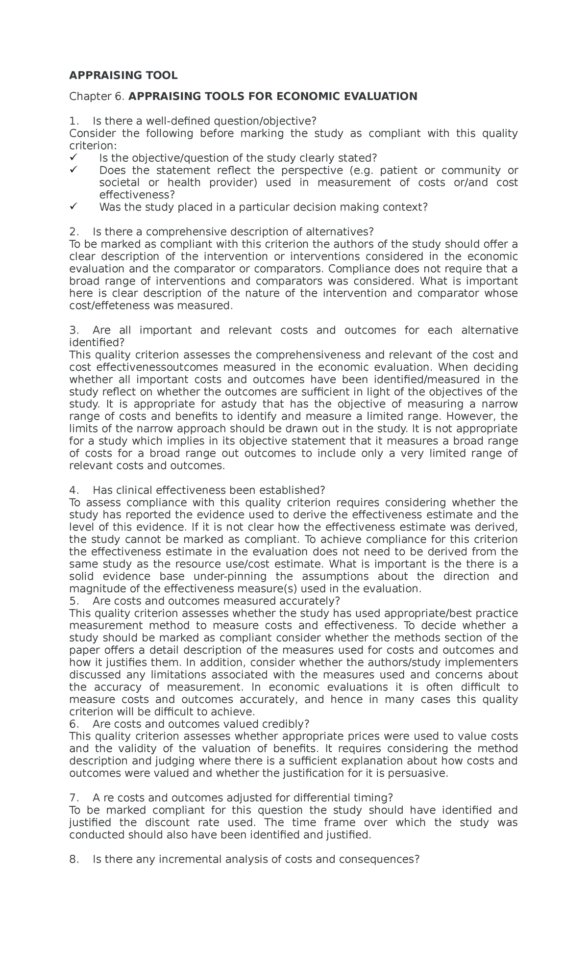 HTA. Appraising TOOL - Appraisal took - APPRAISING TOOL Chapter 6 ...